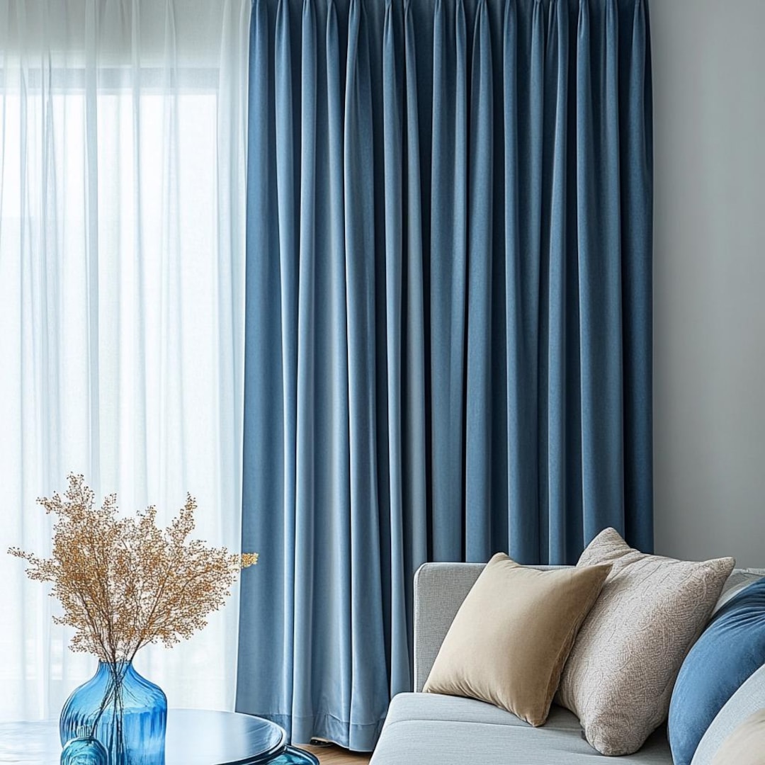 Dusty Blue Velvet Curtains for Living Room / Custom Curtains Bedroom ...