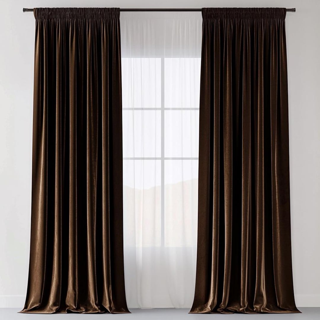 Dark Velvet Curtains / Chocolate Mid Century Modern Curtains Living ...