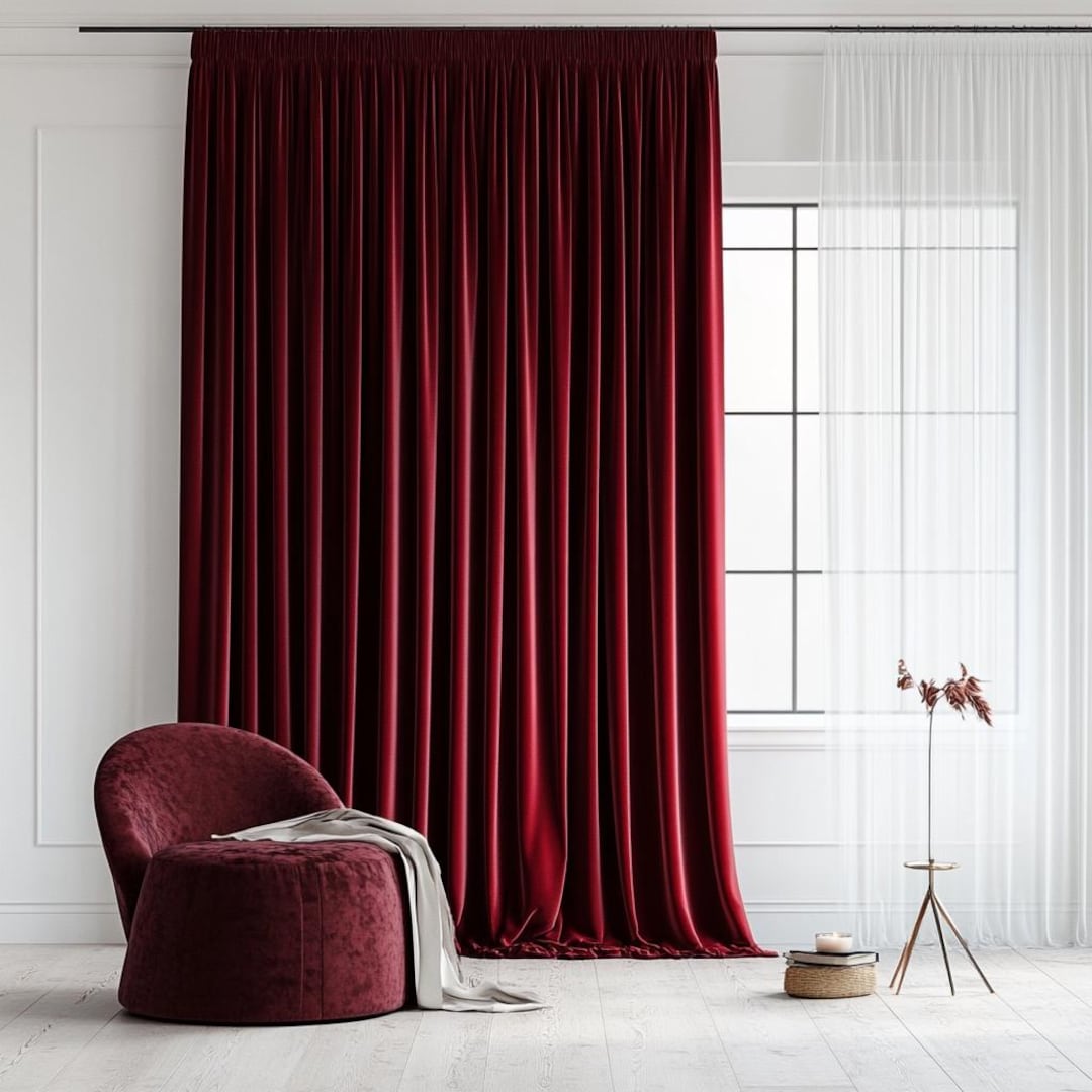 Dark Red Velvet Curtains for Living Room / Custom Curtains Bedroom ...