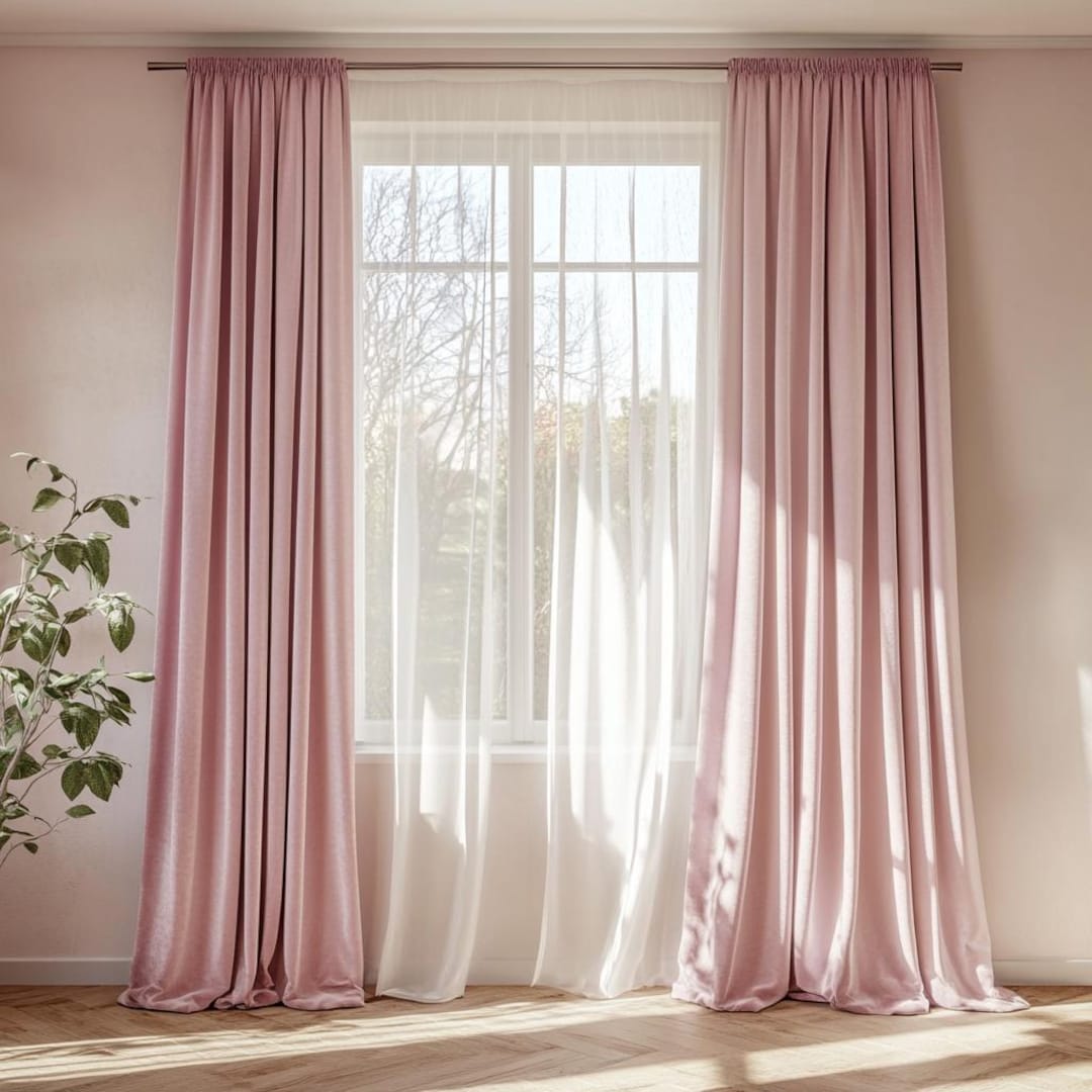 Dusty Rose Velvet Curtains Living Room / Mid Century Custom Silk ...