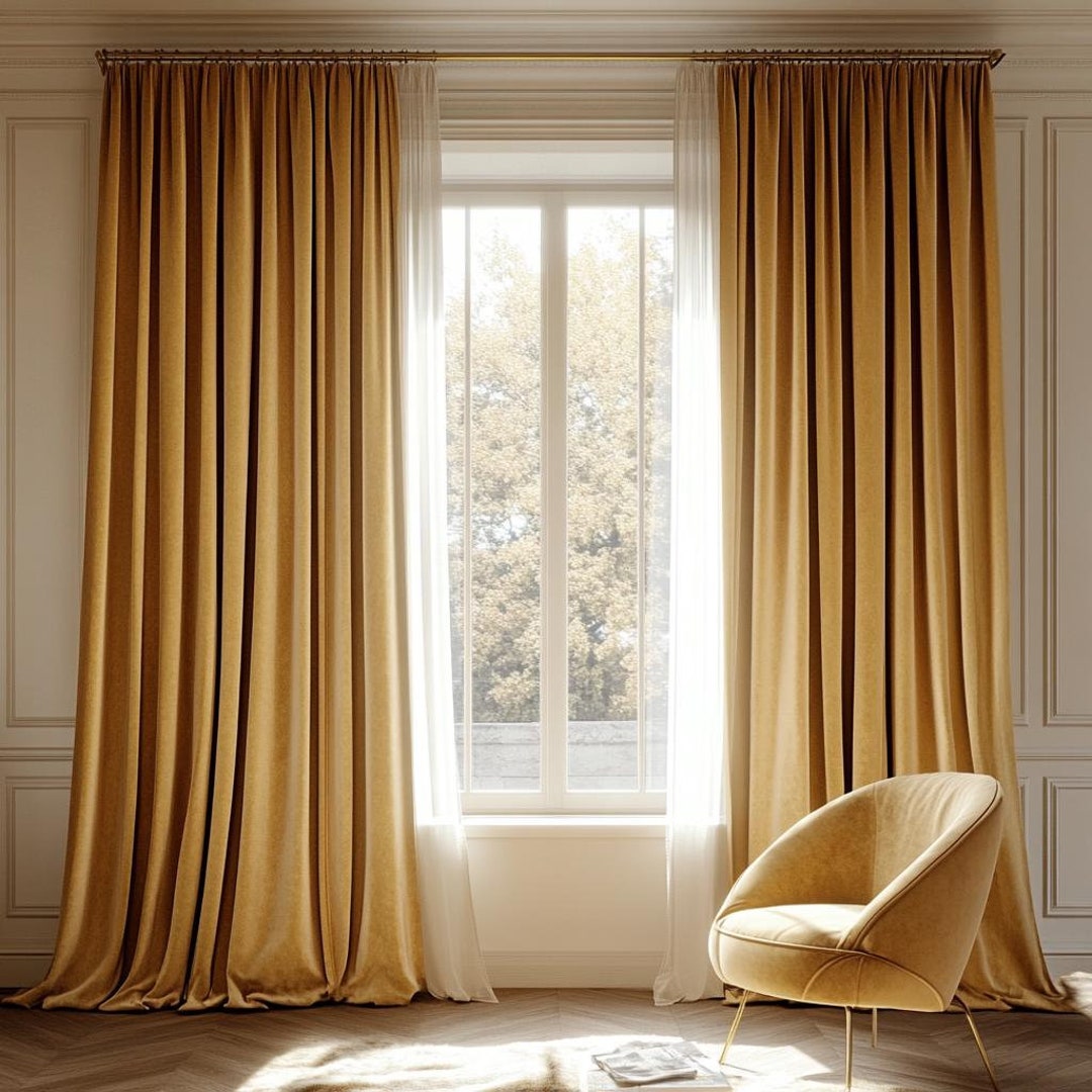 Gold Velvet Curtains Living Room / Sand Custom Blackout Bedroom / Beige ...