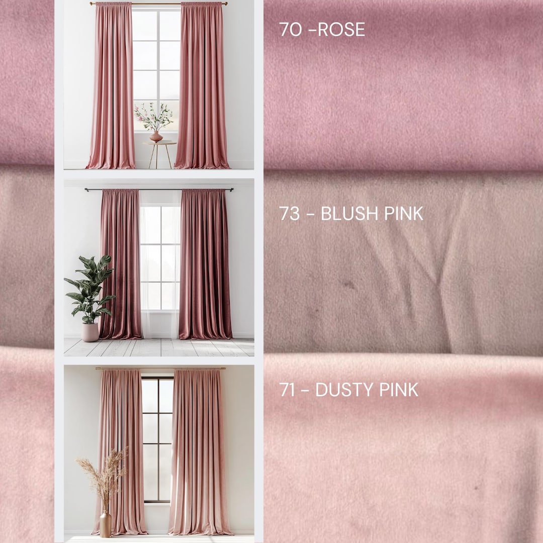 Dusty Rose Velvet Curtains Living Room / Pale Pink Custom Blackout ...