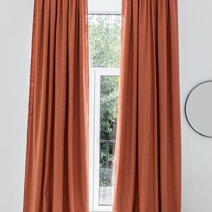 2 Panel Custom Linen Blackout Curtains Terracotta / Rust Red Pinch ...