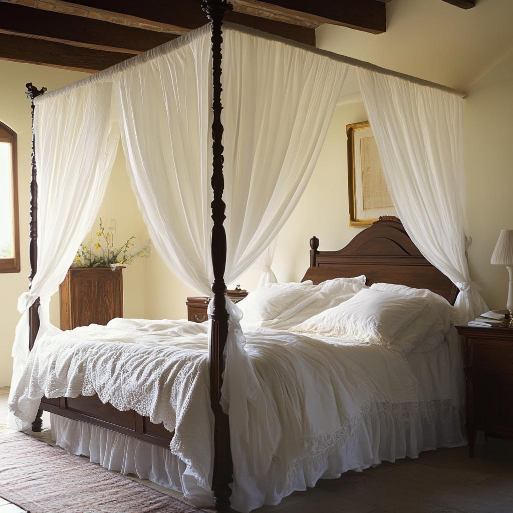 Сanopy Bed Curtains / Linen Curtains Tie Top / Lace Bed Canopy Curtains ...