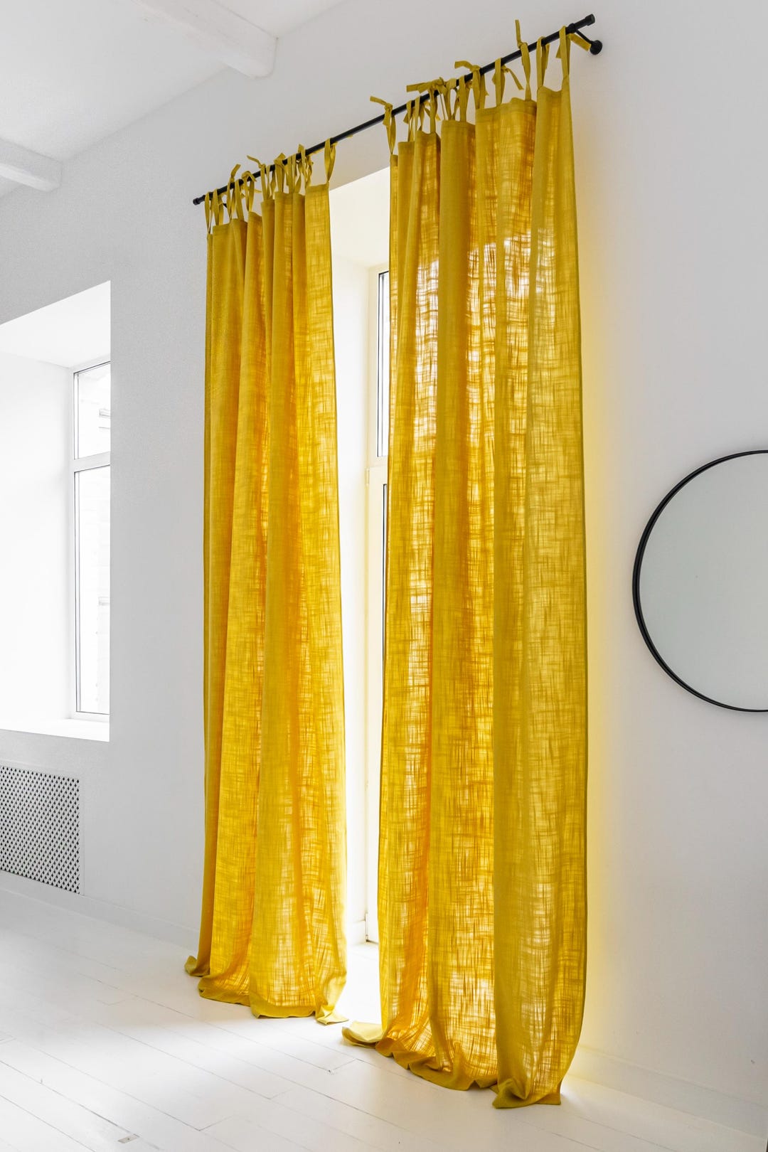 Amber Burlap Curtains Living Room / Gold Mustard Retro Mid Century ...