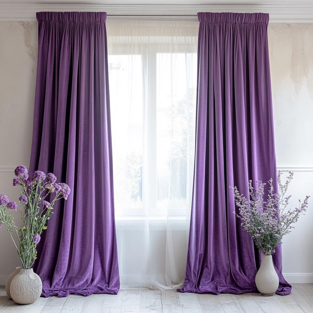 Lilac Luxury Velvet Curtains for Living Room / Violet Blackout Drapes ...