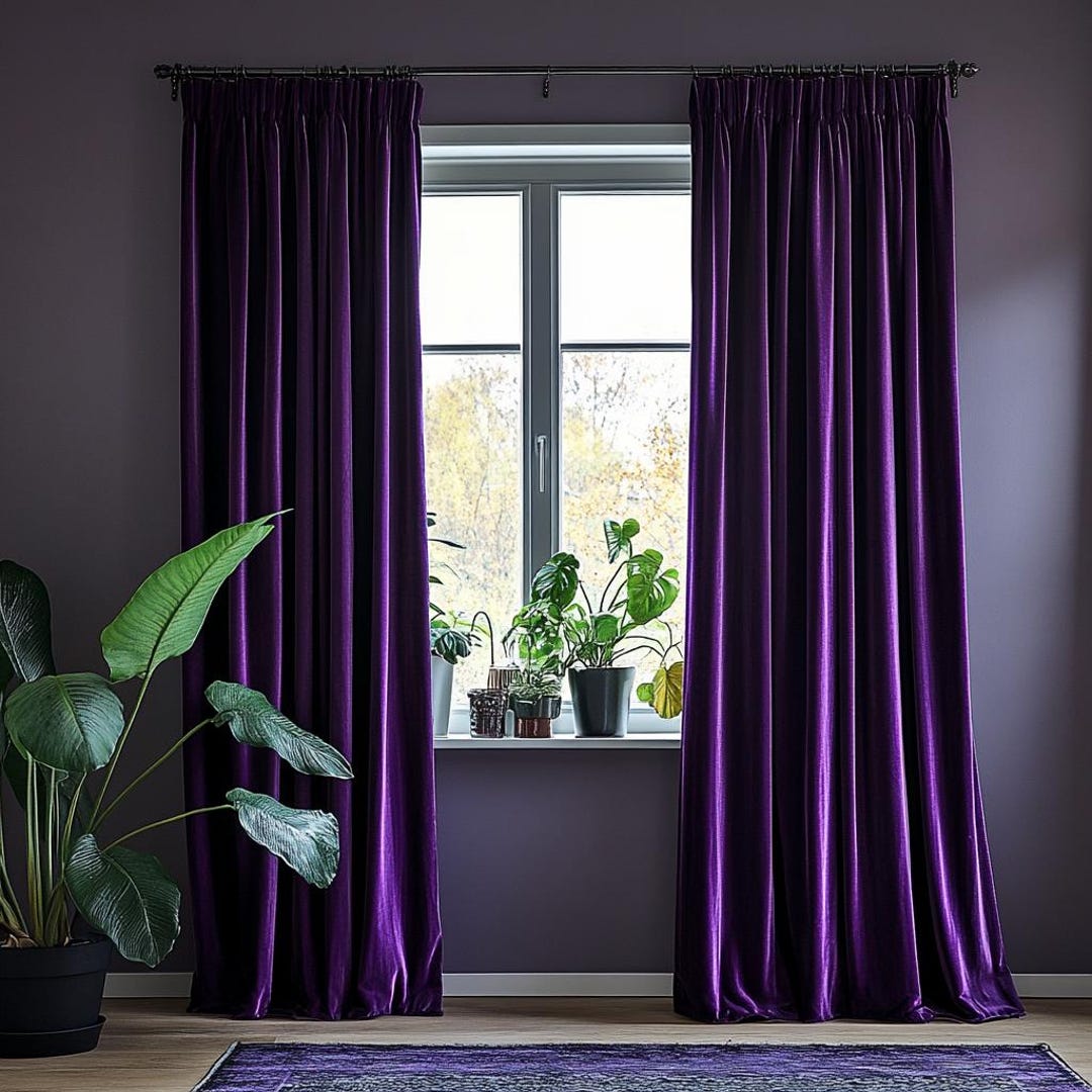 Violet Velvet Curtains Living Room / Custom Curtains Bedroom Blackout ...