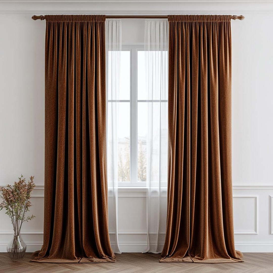 Сhocolate Velvet Curtains Living Room / Custom Mocha Blackout Bedroom ...