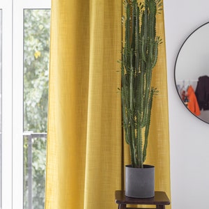 Mustard Yellow Linen Curtains / Custom Living Room Retro Burlap Curtain ...