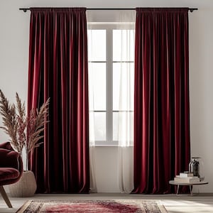 Dark Red Velvet Curtains for Living Room / Custom Curtains Bedroom ...