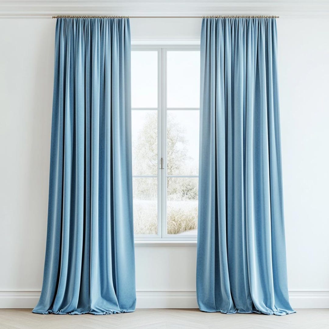 Dusty Blue Velvet Mid Century Curtains / Retro Curtains / Modern ...