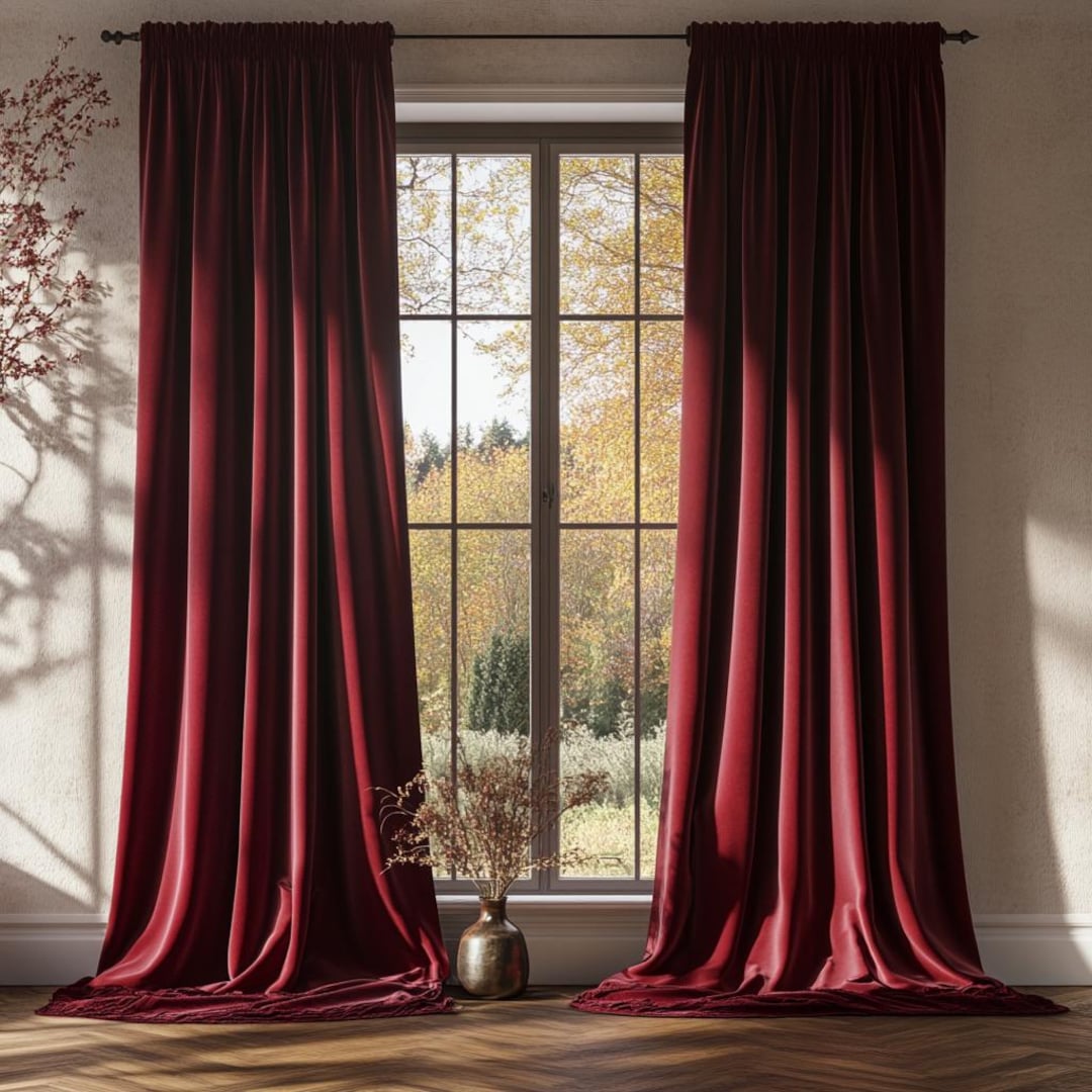 Dark Red Velvet Curtains for Living Room / Custom Curtains Bedroom ...