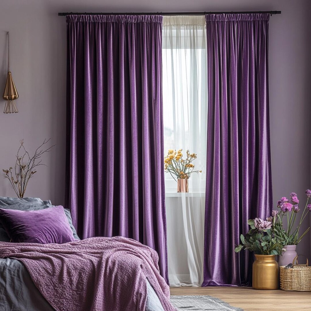 Custom Lavender Velvet Curtains for Living Room / Modern Lilac Blackout ...