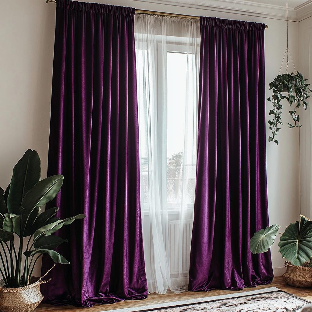 Violet Velvet Curtains Living Room / Custom Curtains Bedroom Blackout ...