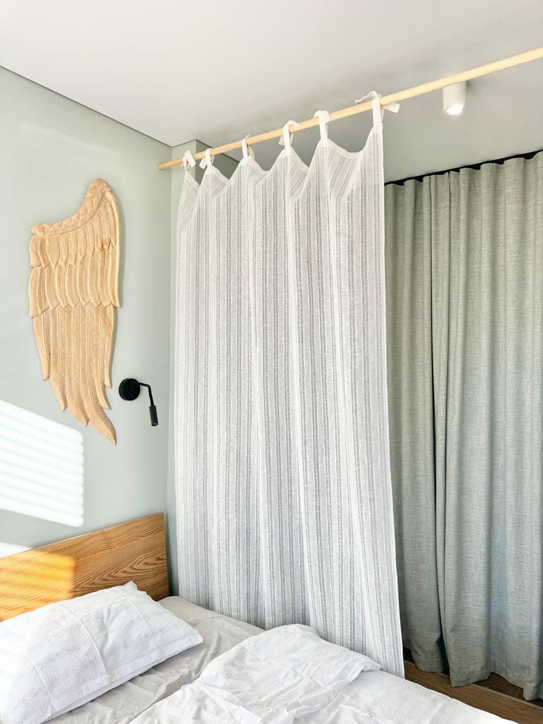 Сanopy Bed Curtains / Linen Room Divider Tie Top / Lace Bed Canopy ...