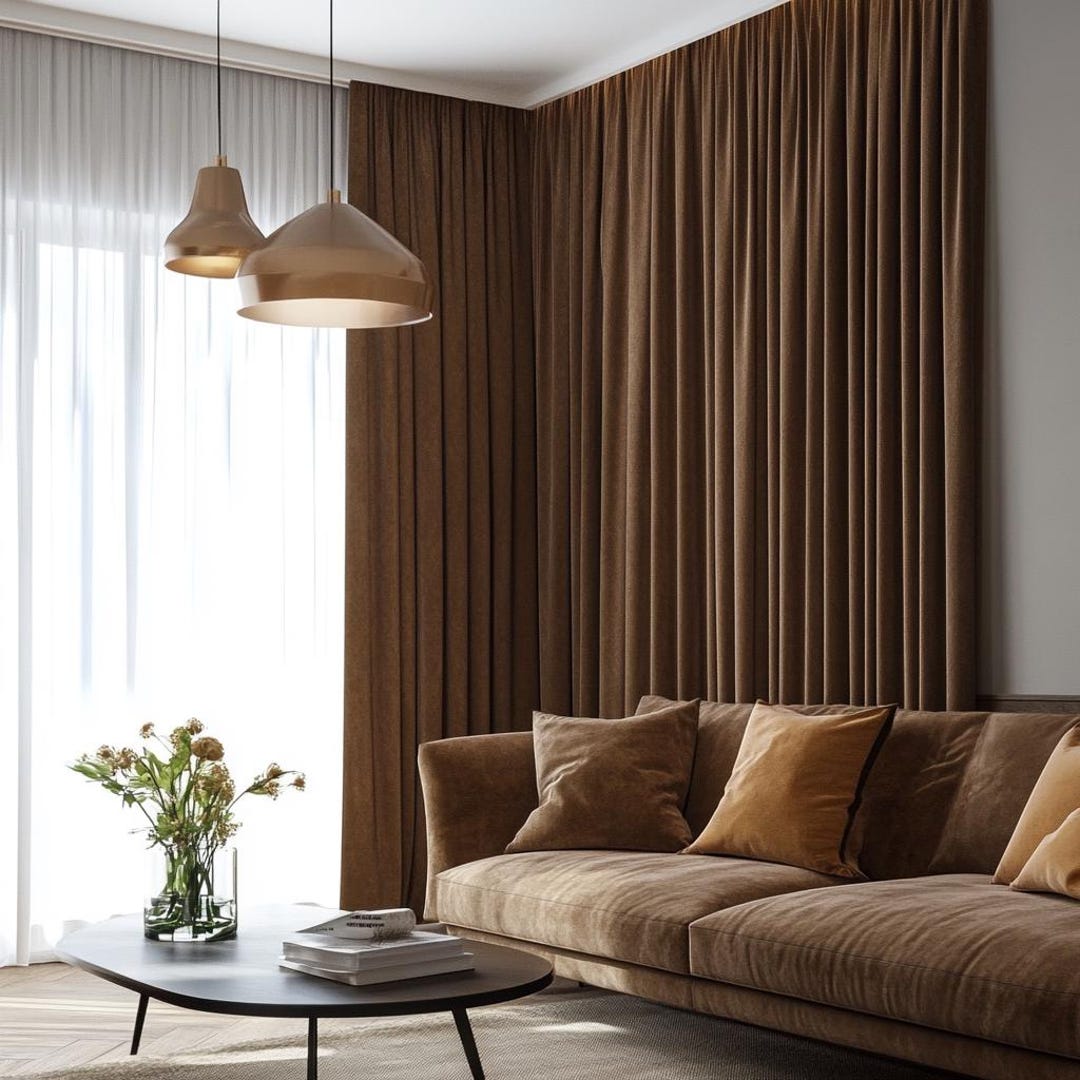 Сhocolate Velvet Curtains Living Room / Custom Blackout Bedroom / Dark ...