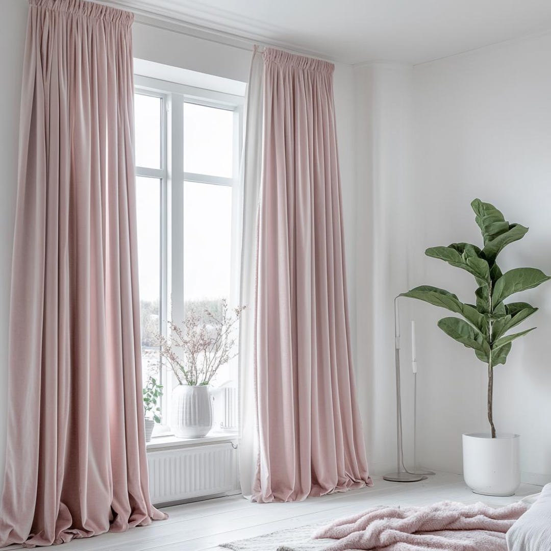 Pale Rose Velvet Curtains Living Room / Blush Custom Curtains Bedroom ...
