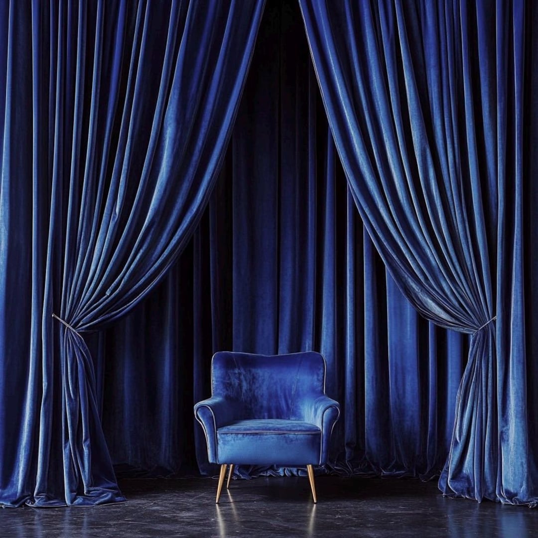 Blue Velvet Curtains Living Room / Custom Curtains Bedroom / Navy ...