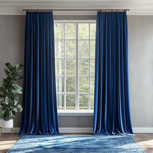 Blue Velvet Curtains Living Room / Custom Curtains Bedroom / Navy ...