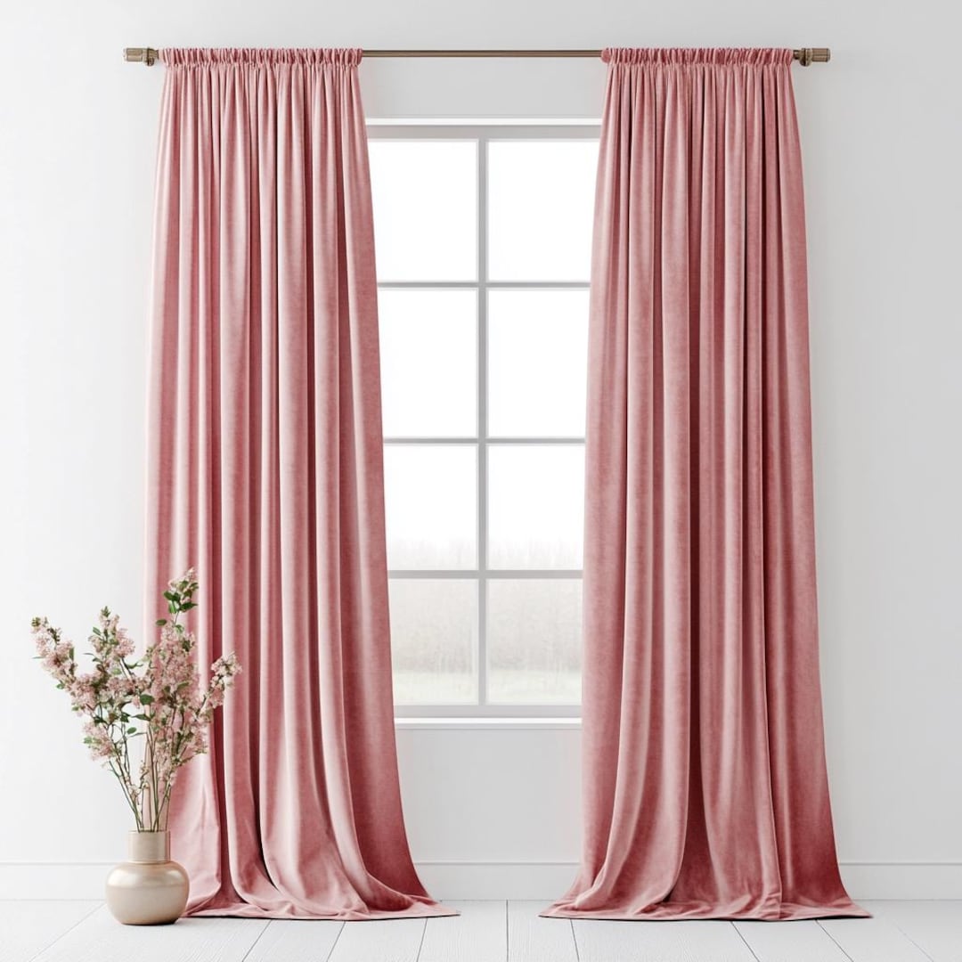 Dusty Rose Velvet Curtains Living Room / Pale Pink Custom Blackout ...