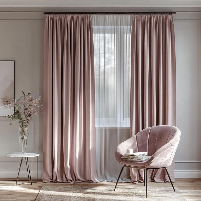 Dusty Rose Velvet Mid Century Curtains / Retro Curtains / Modern ...