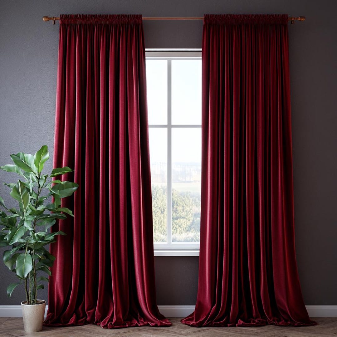 Vine Dark Red Luxury Velvet Curtains Living Room / Custom Blackout ...