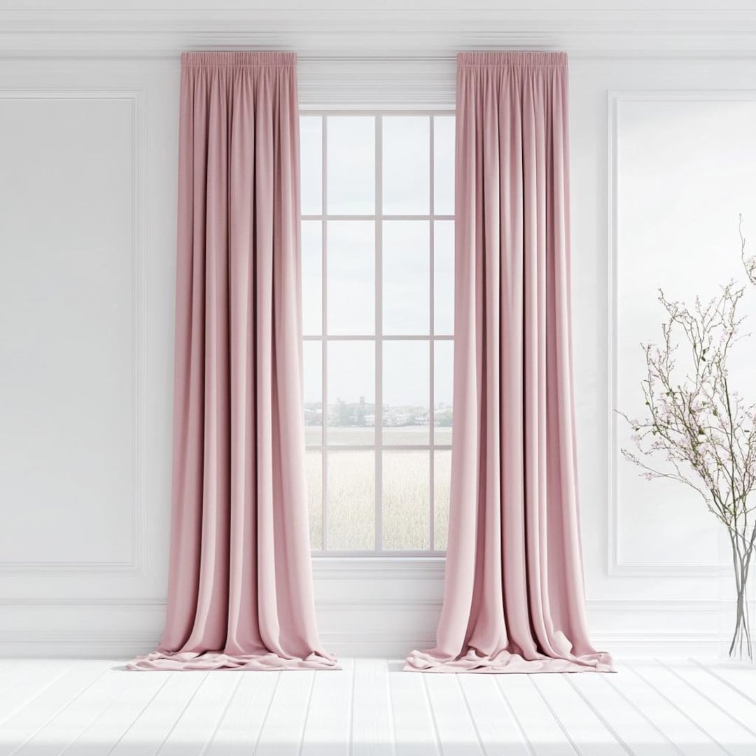 Dusty Rose Velvet Curtains Living Room / Mid Century Custom Silk ...