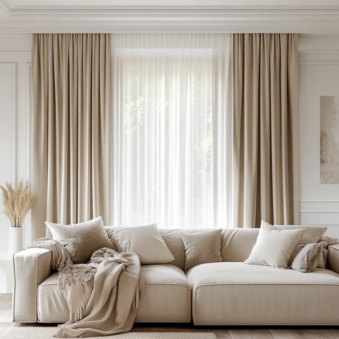 Beige Velvet Curtains for Living Room / Honey Custom Curtains Bedroom ...