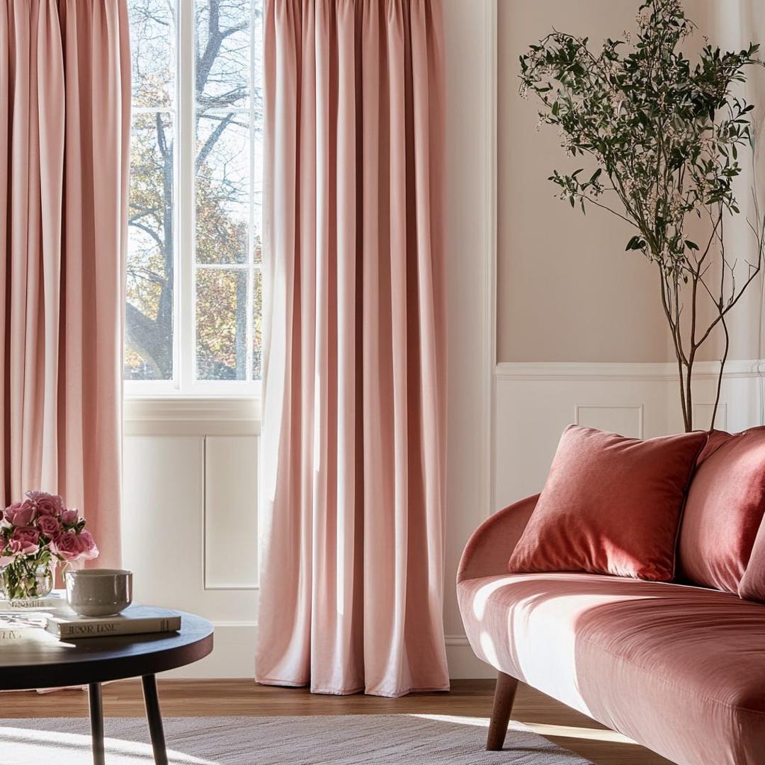Dusty Rose Velvet Curtains Living Room / Pale Pink Custom Blackout ...