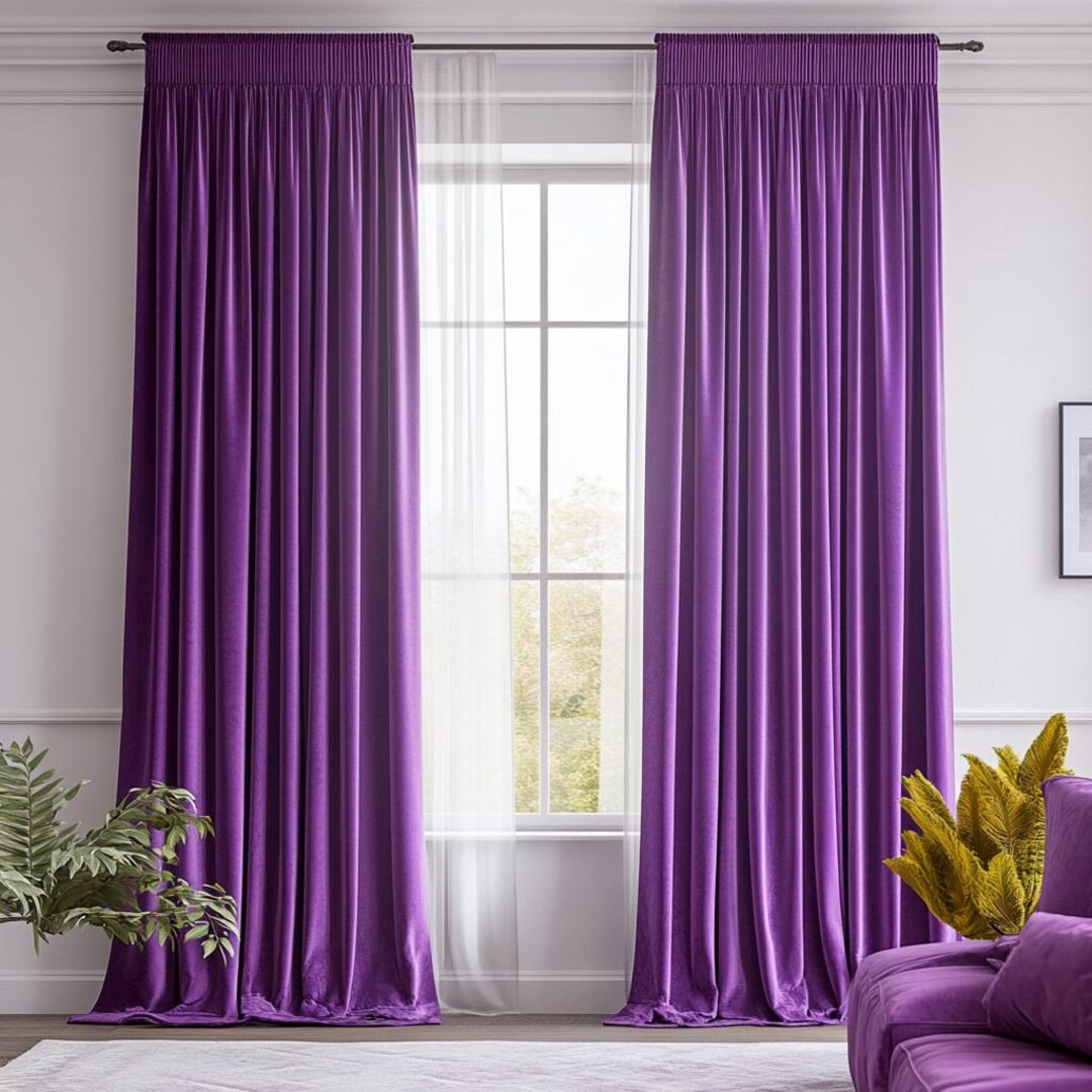 Violet Lavender Velvet Mid Century Curtains / Retro Curtain / Modern ...