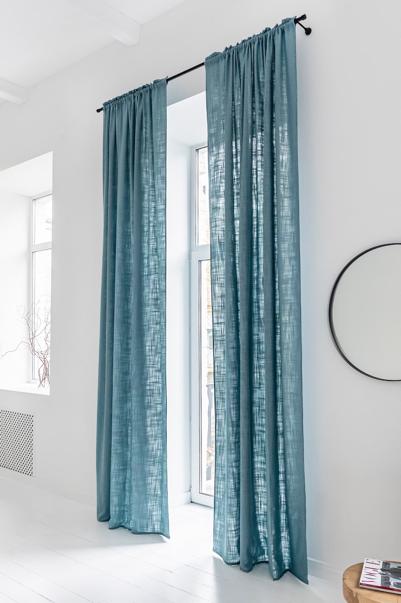 Pinch Pleat Linen Curtains 2 Panels / Custom Faux Linen Blackout ...