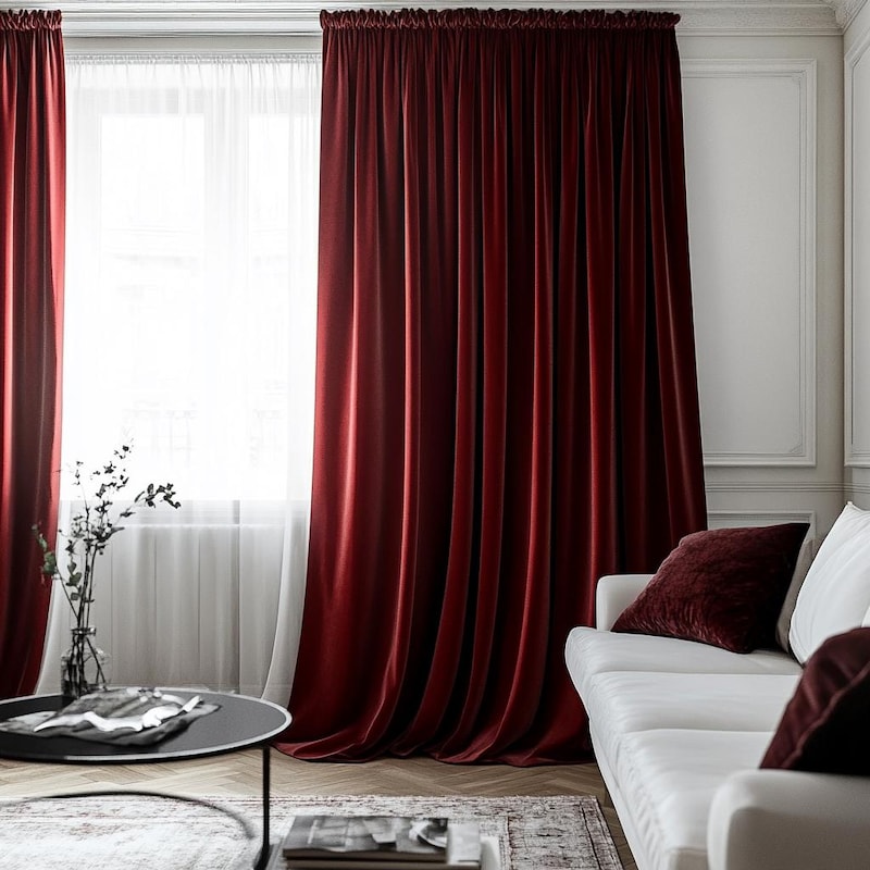 Dark Red Curtains - Etsy