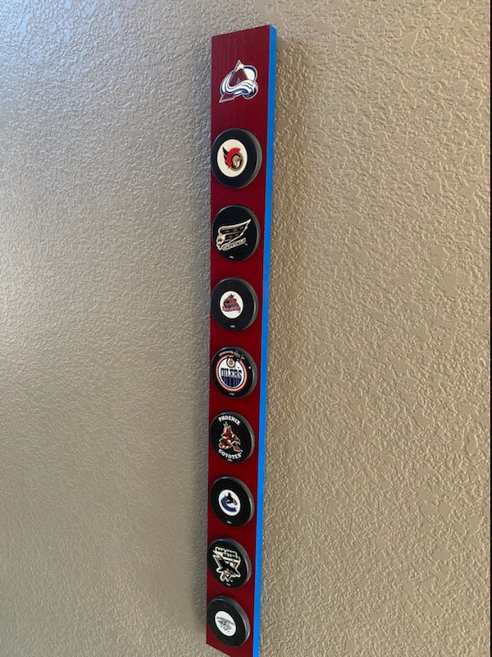 8 Hockey Puck pick YOUR Team/colors VERTICAL Wall Hanging - Etsy
