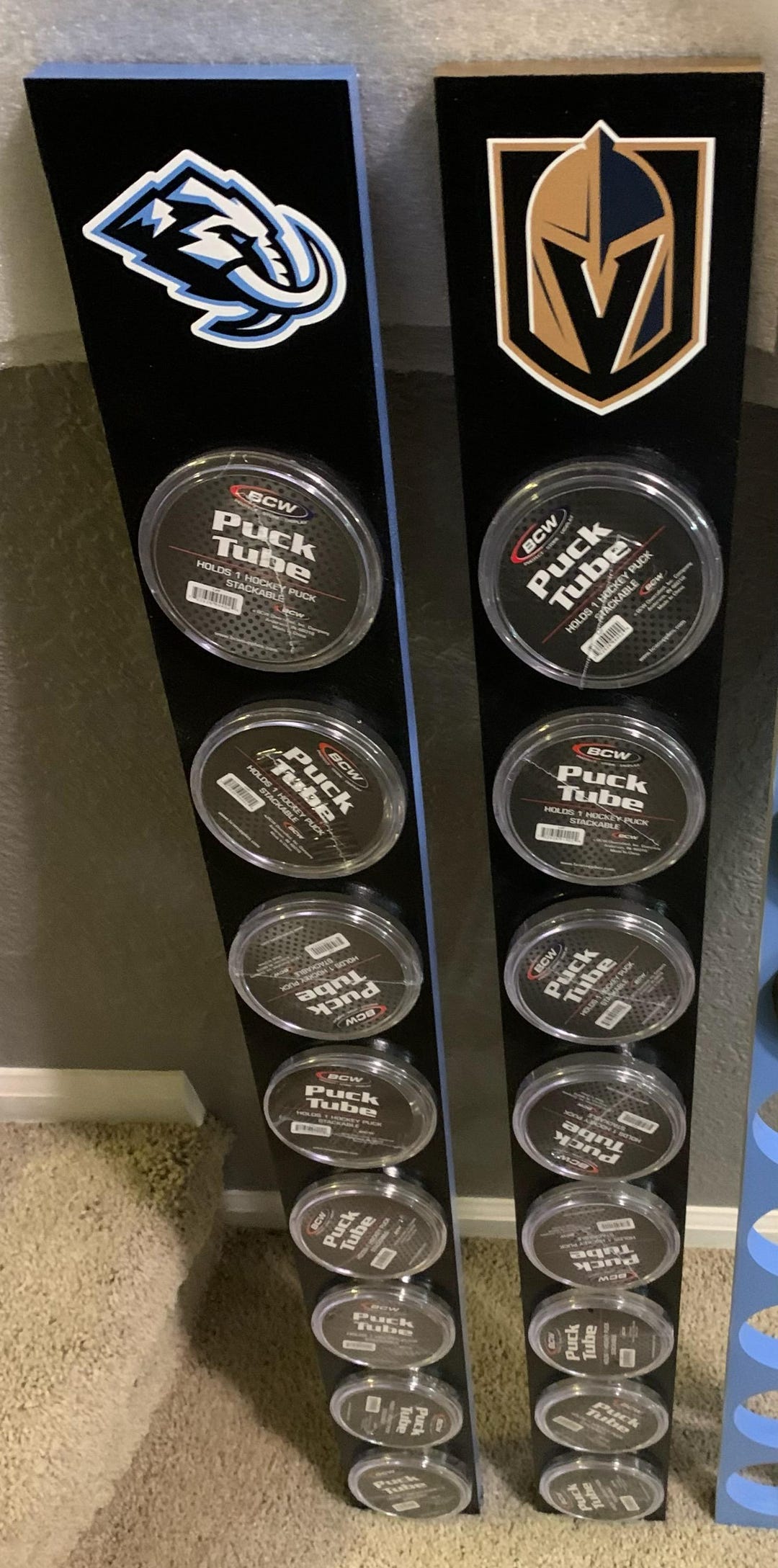 8 Hockey Puck Case (pick YOUR Team/colors) VERTICAL Wall Hanging ...