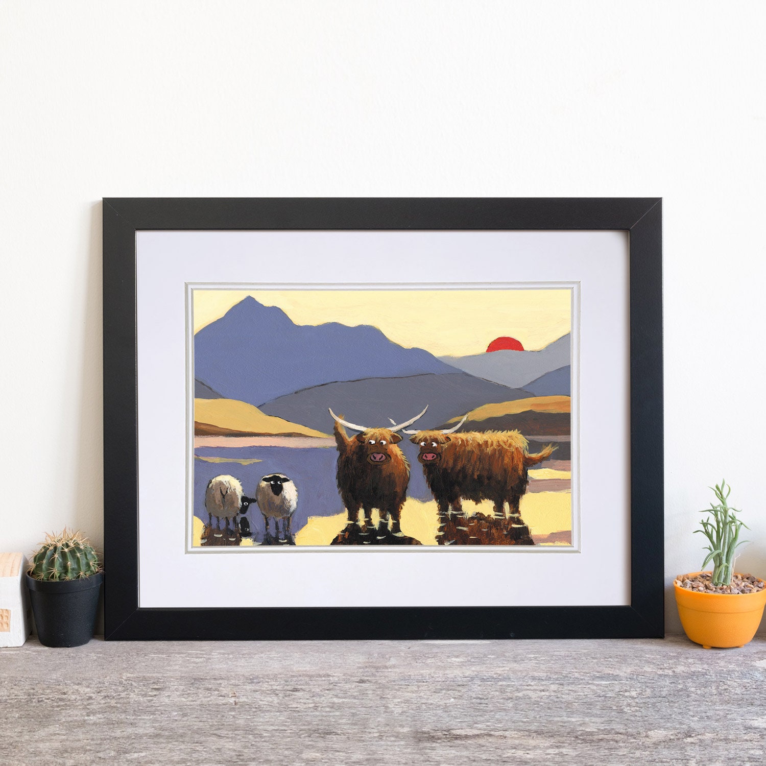 Highland Cow & Sheep Print | Thomas Joseph - Double Mounted - Sheep Art ...