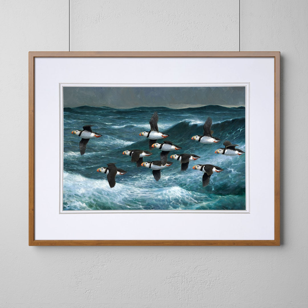 Flying Puffins Print | Julian Friers - Double Mounted - British ...