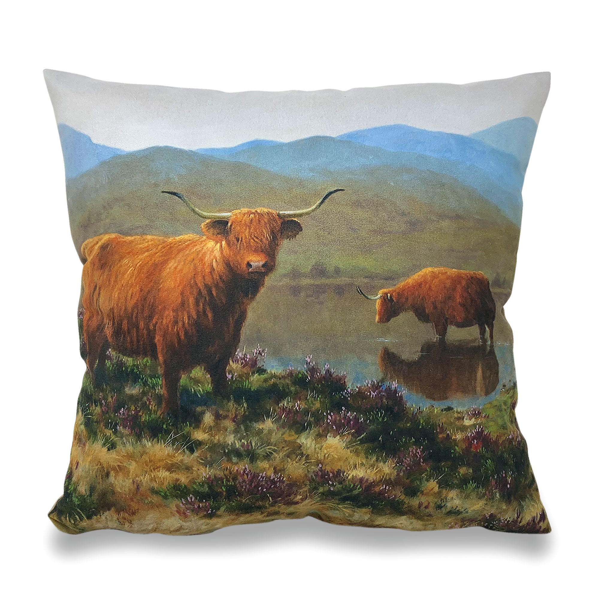 Highland Cattle Loch Cushion Cover | Julian Friers - Wildlife Artwork ...