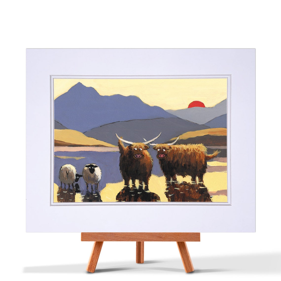 Highland Cow & Sheep Print | Thomas Joseph - Double Mounted - Sheep Art ...