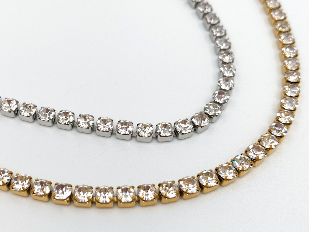 Crystal Rhinestone Chain, 3mm Gold Plated Stainless Steel Cup Chain ...