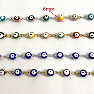 Enamel Evil Eye Chain, 6mm Turkish Eye, Greek Eye, Stainless Steel, 18k ...