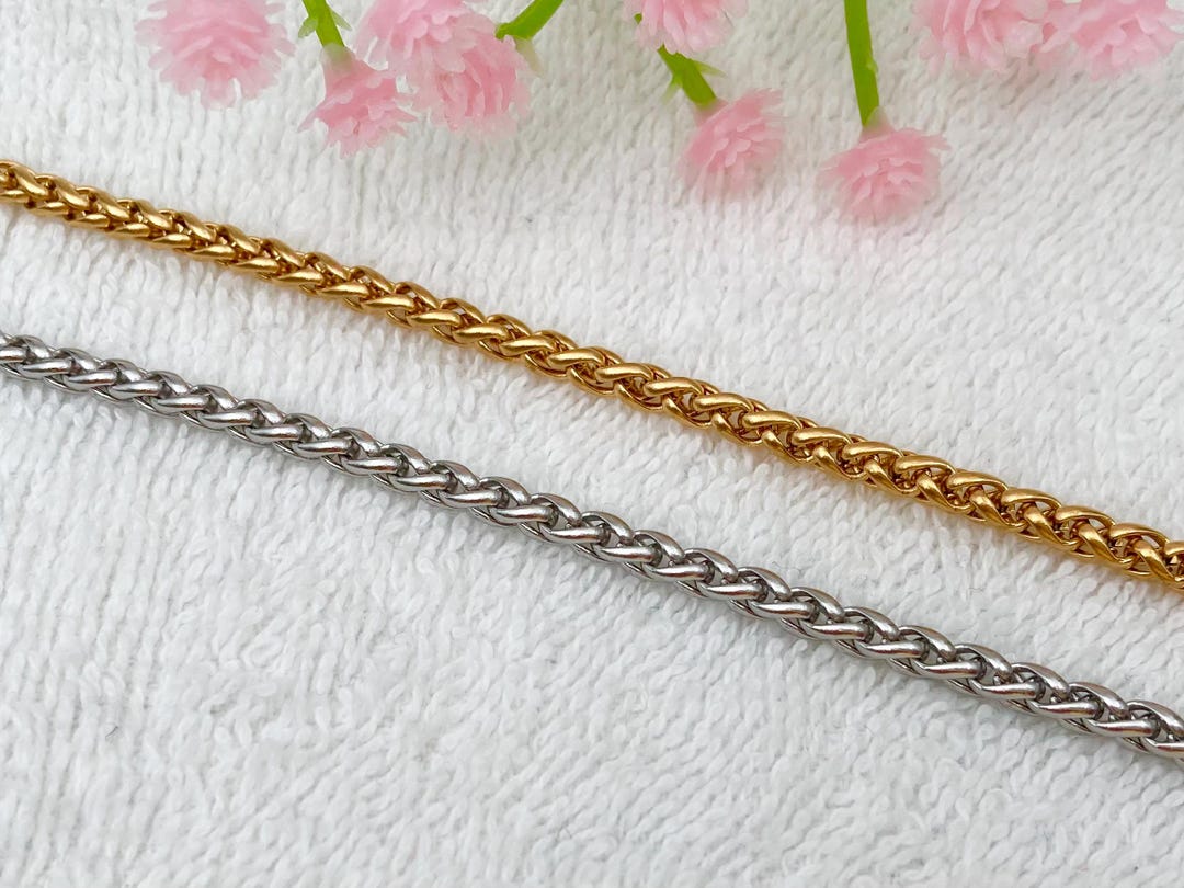 3mm Stainless Steel Braided Foxtail Chain: Gold & Silver Wheat Woven ...