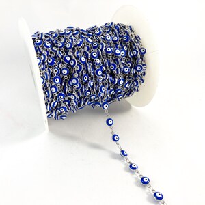 Enamel Evil Eye Chain, 6mm Turkish Eye, Greek Eye, Stainless Steel, 18k ...