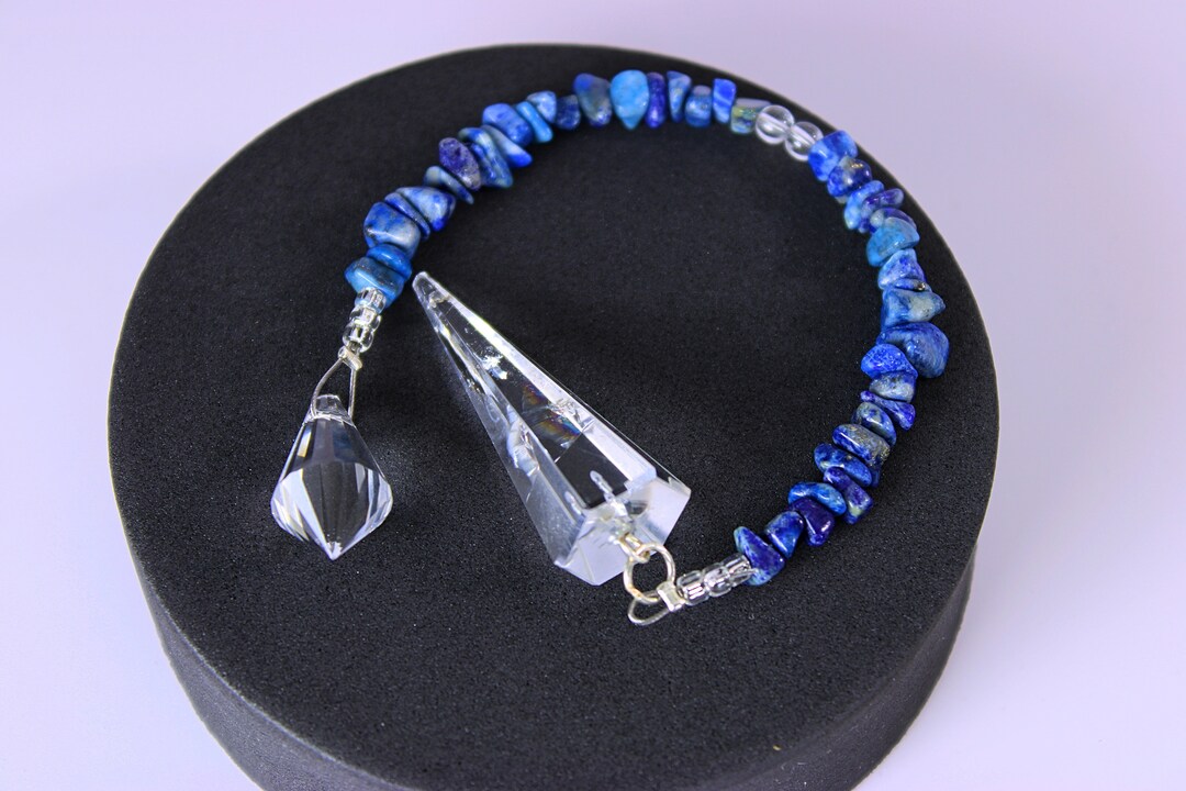 Pendulum Hand Beaded Clear Quartz Pendulum Point With Blue Gemstone ...