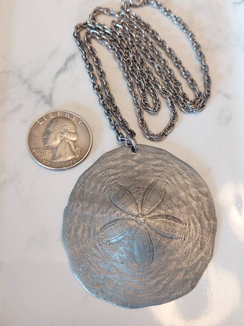 1971 Pewter Sand Dollar Large Silver Pendant Necklace - Etsy