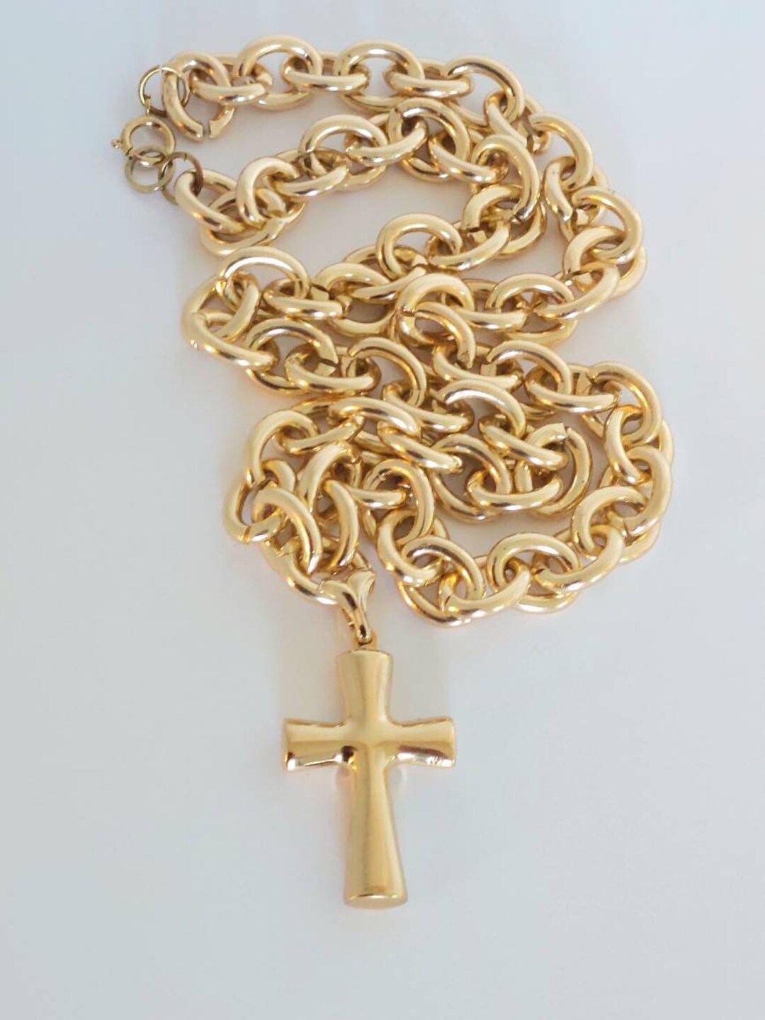 Gold Cross Pendant Large Chain Link Necklace - Etsy