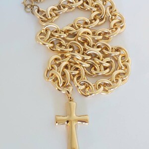 Gold Cross Pendant Large Chain Link Necklace - Etsy