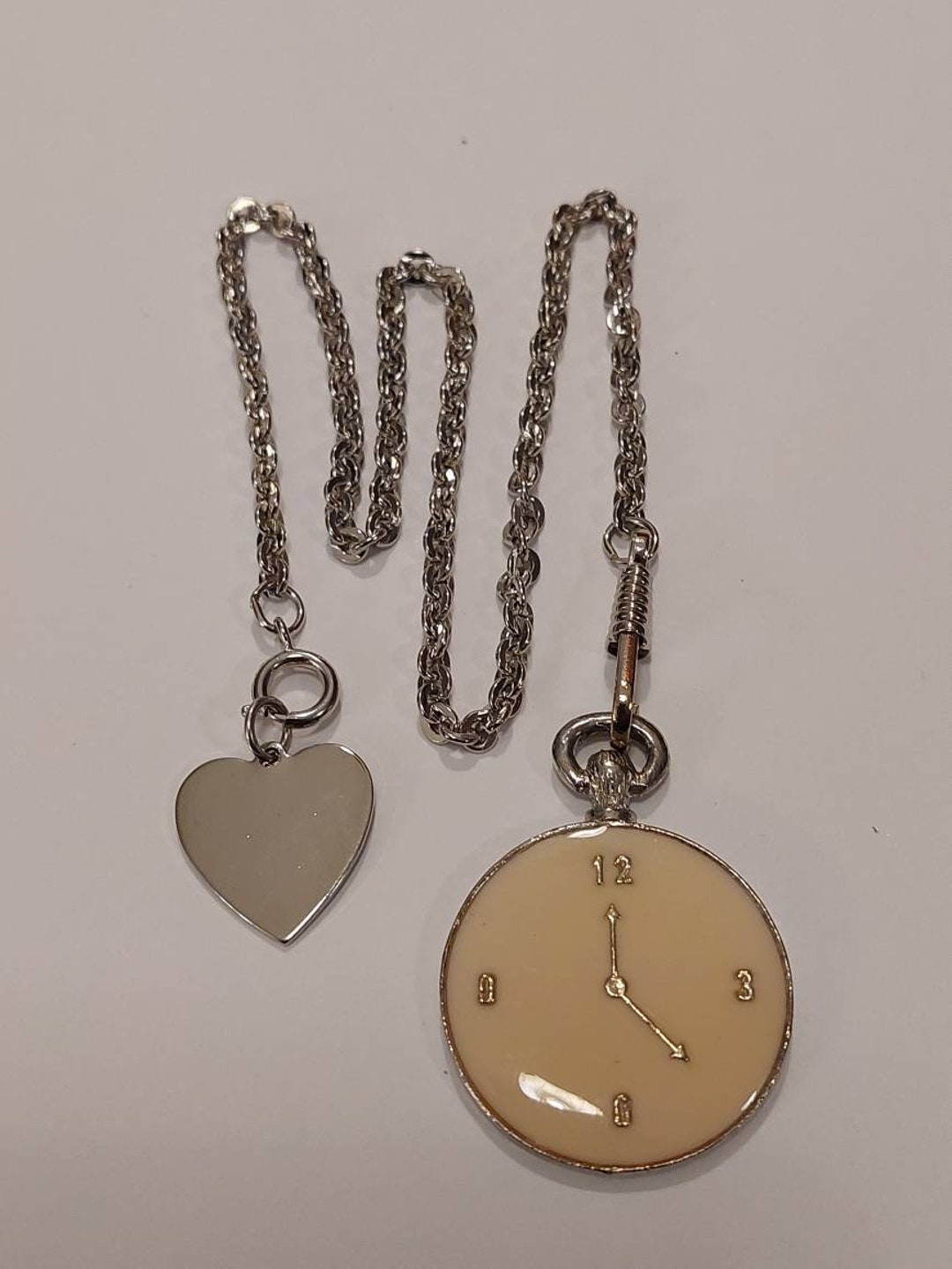 Silver Pocket Watch Charm Chain Fob, 15" Choker Chain Necklace, Unique ...