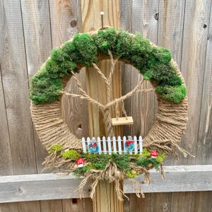 Tree of Life Wreath With Swing, Picket Fence & Mushrooms , Jute Rope ...