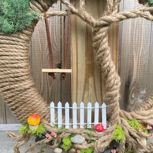 Tree of Life Wreath With Swing, Picket Fence & Mushrooms , Jute Rope ...