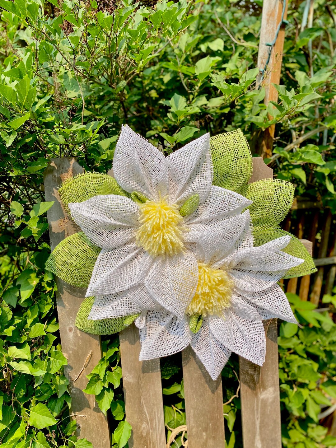 Double White Clematis Burlap Wreath: Unique Floral Door Decor - Etsy
